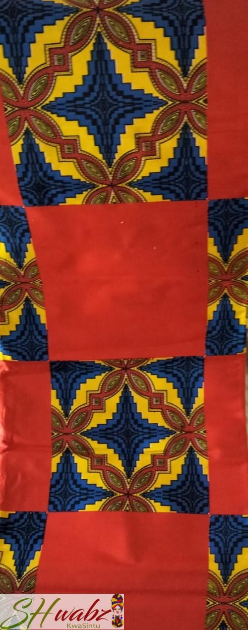 African fabric- Red blocks with yellow and blue effects – Shwabz KwaSintu